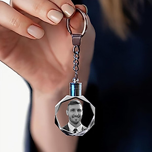 HAN'S LASER Customized Crystal Keychain, Personalized Picture Key Chain with LED Light, Best Custom Gift, Octagon