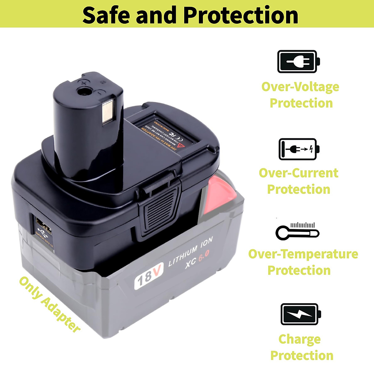 Swidan Battery Adapter for Ryobi 18V, Dewalt 20V & Milwaukee M18 Tools with USB Port
