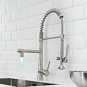 AIMADI Pull Down Kitchen Faucet with Sprayer,Commercial Single Handle Stainless Steel Brushed Nickel Kitchen Sink Faucet with LED Light