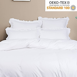 PHF 100% Washed Cotton Ruffle Pillowcases Standard Size, 2 Pack 20" X 26" Pillow Shams, No Insert, Ultra Soft Cotton Pillow Cases,Decorative Farmhouse Bedding Pillow Covers, White