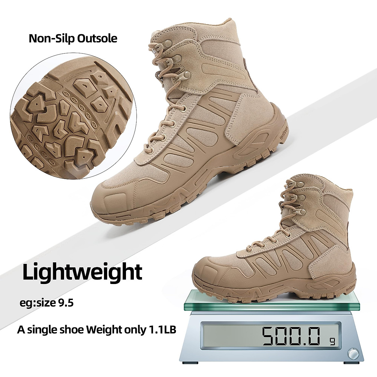 IODSON Men’s Military Tactical Boots Lightweight and Durable work Boots Outdoor Combat Jungle Anti-Slip Boots Hiking Boots Backpacking Boots Brown 9