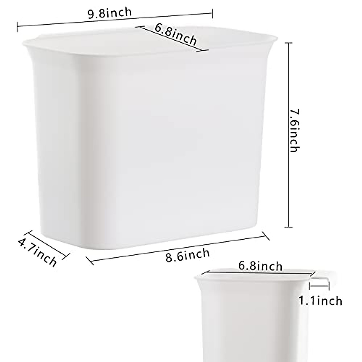 kubvici Small Kitchen Trash Can Mini Hanging Garbage Can, 1.3 Gallon 2 Pack Hanging Trash Cans Tiny Garbage Bin Container Wastebasket Waste Basket for Cabinet Door Drawers, White