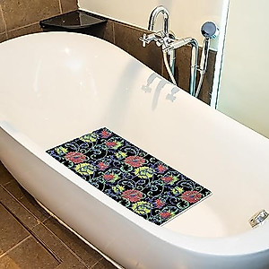 Bath Tub Shower Mat - Anti-Slip PVC Material 15.1x26.8 in, Gentle Cushioning Quick Drying Suction Cups Reliable Solution - Vintage Chrysanthemum Pattern Non-Slip Floor Mat
