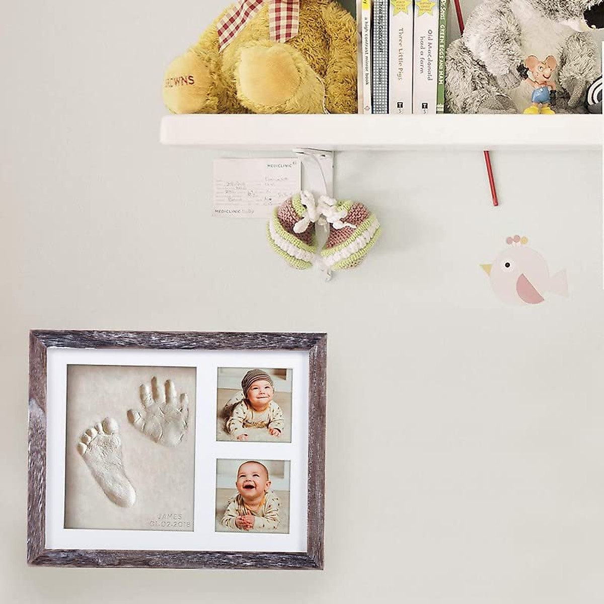 Co Little Baby Handprint & Footprint Kit (Date & Name Stamp) Clay Hand Print Picture Frame for Newborn - Best New Mom Gift - Foot Impression Photo Keepsake for Girl & Boy - White Feet Imprint Mold