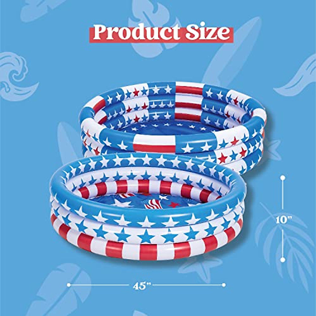 2 Pack 45" X 10" Inflatable Kiddie Pool, Star American Flag Swimming Pool for Kids Toddler Seasonal Merriment, Indoor&Outdoor Water Pool Baby Pool Pit Baby Swimming Pool