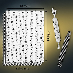 120 Sheets Black and White Tissue Paper Bulk,Black and White Tissue Paper for Gift Bags,White Tissue Paper with Black Star Stripes Polka Dots Pattern,14 x 20 Inch