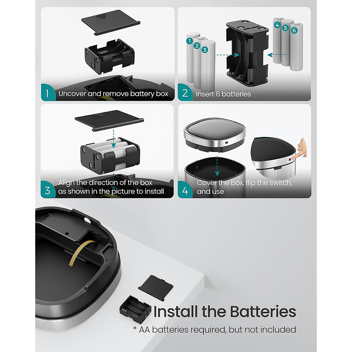 SONGMICS Motion Sensor Trash Can, 13 Gallon Automatic Kitchen Garbage Can, Multi-Colored Indicator Lights, Ozone Odor Control, Stay-Open Lid, Tall, Stainless Steel, Silver ULTB620E50V1