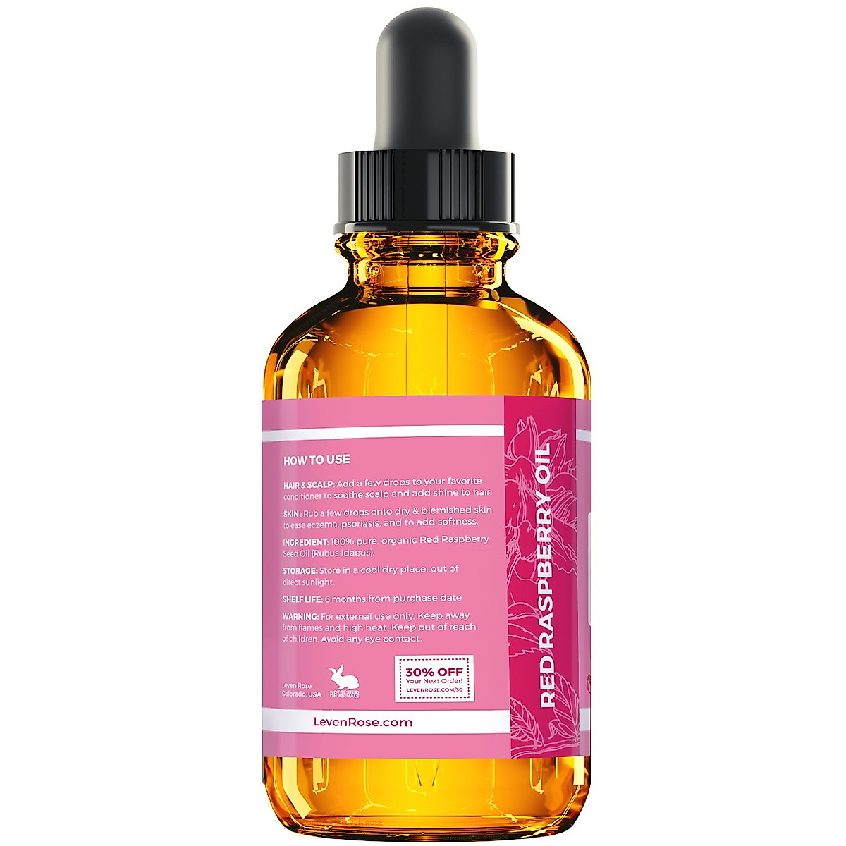 Leven Rose Red Raspberry Seed Oil Organic 1 oz - 100% Natural with Anti-Oxidants, Vitamin E, and Vitamin A - Anti Aging Raspberry Oil for Face