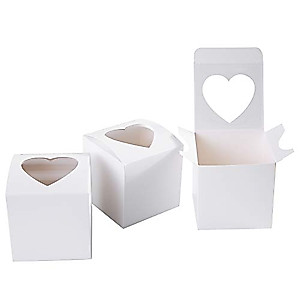 ONE MORE White Cupcake Boxes 4x4x4 with Heart Shape Window,Small Paper Gift Boxes with Lids for Gifts Crafting White Paper Gift Boxes Pack of 25