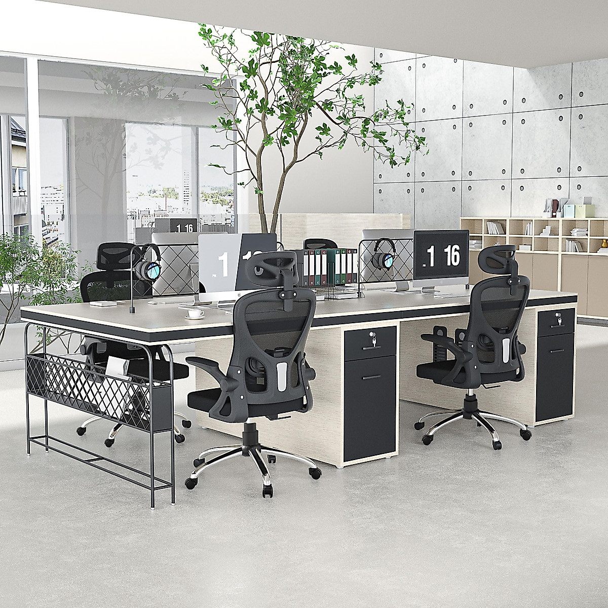 VECELO High Back Ergonomic Office Chair with Adjustable Headrest Armrest, Mesh Lumbar Support, Swivel Wheels for Home Study Work, Black