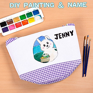 MY LIFFRI Easter Basket set for Kids, Large Canvas Bunny Bag with Carrot Card & Letters Stickers for Egg Hunt with Adjustable Rabbit Ear Handle for Baby Boy Girl Toddler, Purple