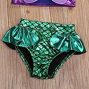 3Pcs/Set Kids Toddler Baby Girl Mermaid Swimsuits Halter Swimwear Bikini Set with Headband (Purple+Green, 70/3-6 Months)