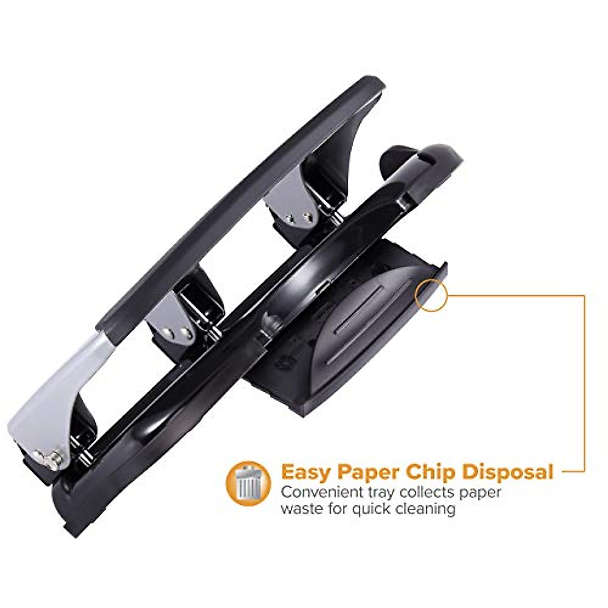 Bostitch Office EZ Squeeze Heavy Duty 3 Hole Punch, 40-Sheet Capacity, Use Less Force, Perfect for Home Office School Supplies, Sleek Design, Silver