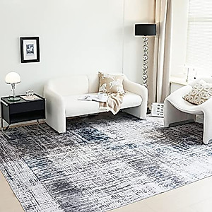 OMERAI Washable Rug 5'x7' Area Rugs for Living Room Abstract Rug Machine Washable Rug with Non Slip Rug for Bedroom Grey Rug Carpet Dining Home Decor Office Area Rug (Gray)