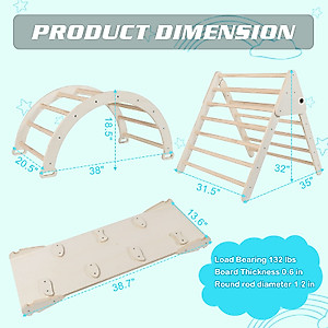 NAVINE 3 in 1 Foldable Triangle Ladder, Pikler Triangle Climber with Ramp, Sturdy Wooden Toddler Climbing Toys for Toddlers 1-3. with Climbing Triangle/Arch/ramp.Burlywood