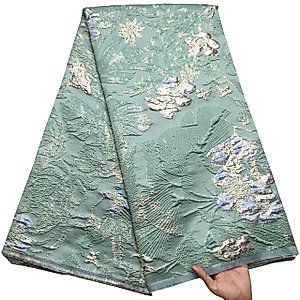 ZhenGuiRu African Lace Fabric 5 Yards Jacquard Mesh Lace Fabric Embroidery Floral Gilding Brocade Tissue Fabric for Wedding