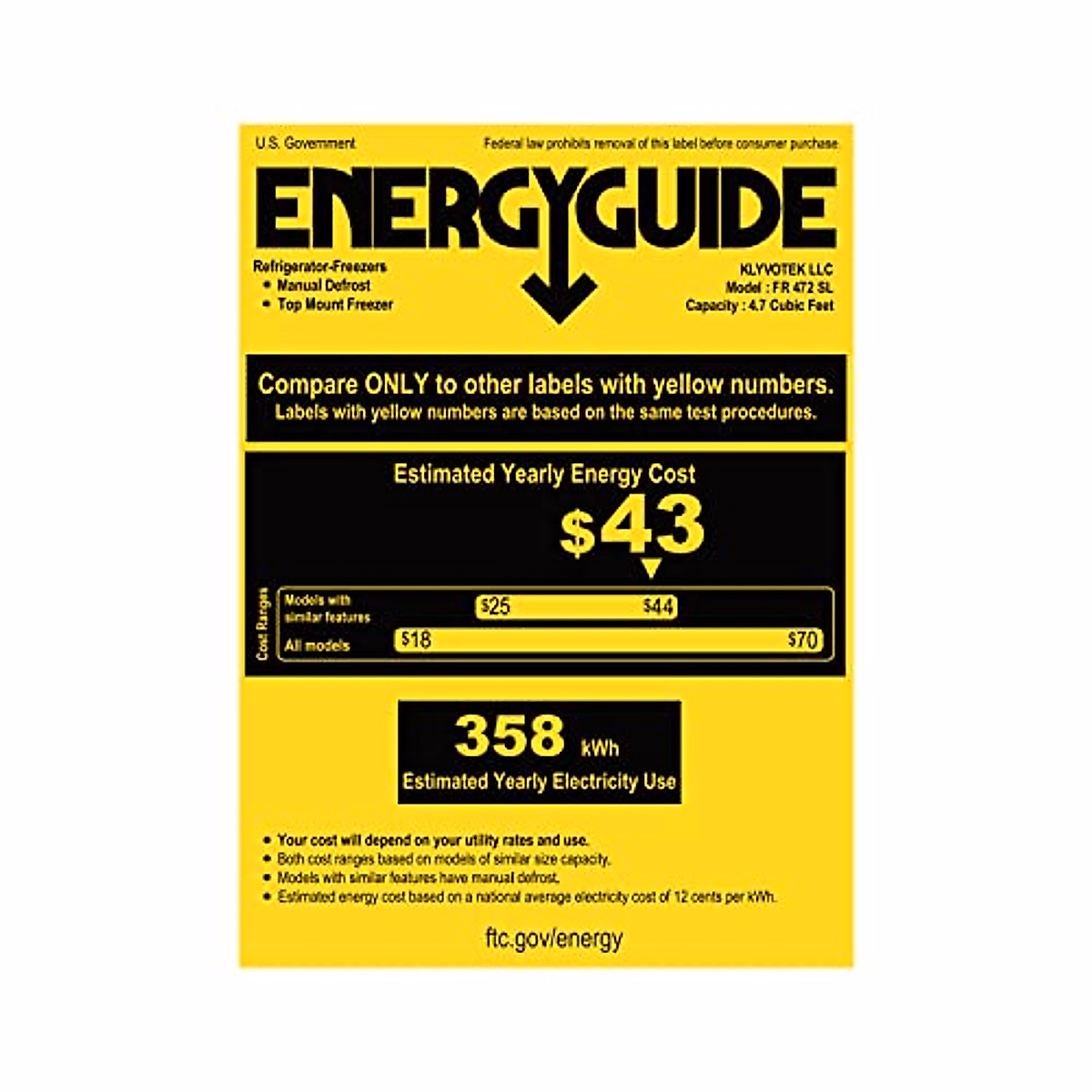 Frestec 4.7 CU' Refrigerator, Mini Fridge with Freezer, Compact Refrigerator, Small Refrigerator with Freezer, Top Freezer, Adjustable Thermostat Control, Door Swing, White (FR 472 WH)