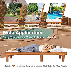 COSTWAY 2PC Patio Lounge Chair Chaise Solid Wood Back Adjustable Recliner Deck Furniture