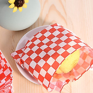 WXJ13 100 Sheets Checkered Dry Waxed Deli Paper Sheets Red and White Paper Sandwich Paper Liners for Plastic Food Basket Cooking Wax Paper for Wrapping Bread and Sandwiches (11x 10.2 Inch)