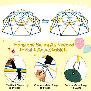 HONEY JOY 10FT Climbing Dome with Swing, Upgrade Jungle Gym Monkey Bar for Backyard, Outdoor Climbing Toys for Toddlers Playground Equipment, Supports 800 LBS, Geometric Dome Climber for Kids Age 3-10