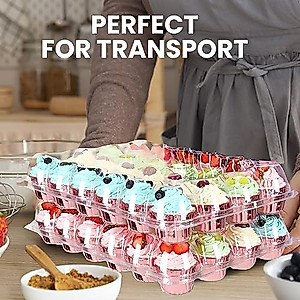 Bake Swirl (24 Counts x 6 Sets Standard Cupcake Containers with 144 Liners Clear Plastic Cupcake Boxes Carrier Holders Detachable Tall High Dome Lid Disposable BPA Wedding Party Baby Shower Birthday