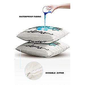Outdoor Waterproof Pillow Covers for Patio Furniture Cactus with Blue Truck Decorative Throw Pillow Cover Tropical Plants Wood Grain Pillowcases Set of 2 Cushion Case for Sofa Couch Chair 18 x 18 in