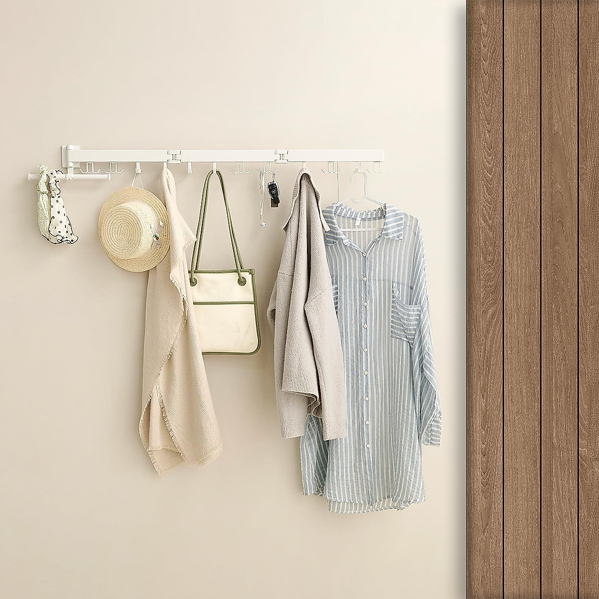 JOOM Clothes Drying Rack Wall Mounted,Folding Clothes Drying Rack,Retractable,Collapsible(Tri-Fold,Upgrade Hook),Wall Mounted Drying Rack for Laundry Balcony Bathroom (White)