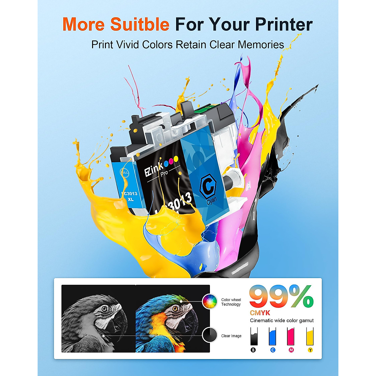 E-Z Ink Pro LC3013 LC3011 Compatible Ink Cartridge Replacement for Brother LC3013 LC3011 LC-3013 Compatible with MFC-J491DW MFC-J497DW MFC-J895DW MFC-J690DW (2 Black, 2 Cyan, 2 Magenta, 2 Yellow)