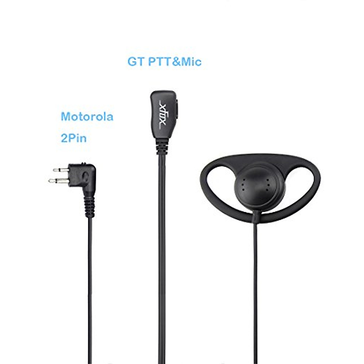 XFOX® 2Pin Advanced D Shape Clip-Ear PTT Headset Earpiece Mic for Motorola 2 Way Radios GP88S GP300 GP68 GP2000 GP88 GP3188 CP040 CP1200 A8 A6 A10 A12 Walkie
