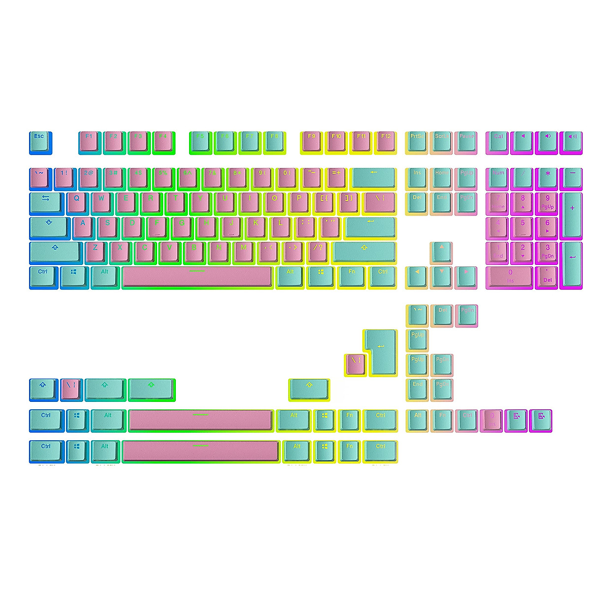 Ranked Pudding v2 PBT Keycaps | 145 Double Shot Translucent ANSI US & ISO Layout | OEM Profile for Full Size, TKL, 75%, 65% and 60% RGB Mechanical Gaming Keyboard (Miami Vice)