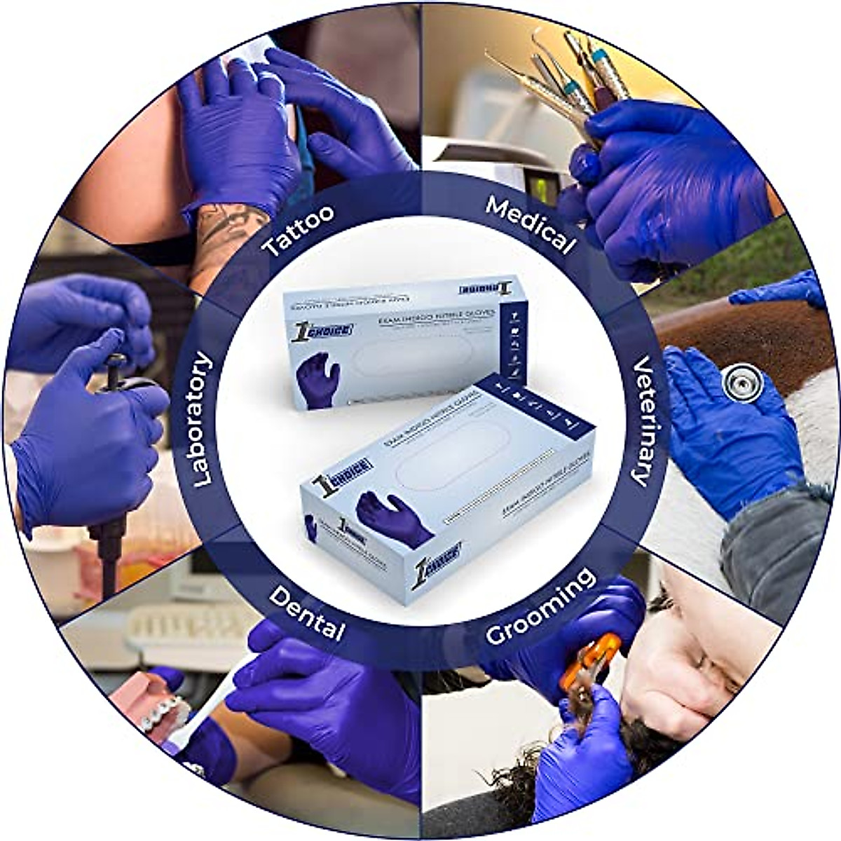 1st Choice Exam Indigo Nitrile Gloves, Box of 100, 3 mil, Size Medium, Latex Free, Powder Free, Textured, Disposable, Non-Sterile, 1EINMBX