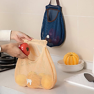 Mcles 3 Pack Portable Reusable Grocery Bags, Fruit Vegetable Bag, Washable Cotton Mesh String Organic Organizer Shopping Handbag, Long Handle Net Tote, Grocery Breathable Bag for Home Kitchen