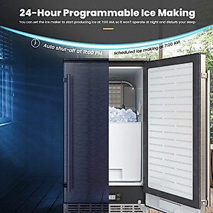 GLACER Under Counter Ice Maker, 80lbs/ 24H, Built-in Ice Machine with Drain Pump, Reversible Door, 24H Timer & Self-Cleaning, Freestanding Ice Cube Machine for Commercial and Home Use