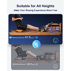 TOPIOM Water Rowing Machine for Home Use, Solid Wood Rower Machine with Upgraded Handle and Adjustable Footpad, TM3 Dedicated Monitor & Bluetooth Connection (Oak Pro)