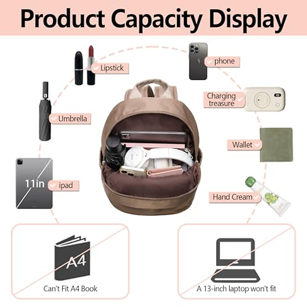 BLUEFATTY Mini Backpack Purses For Women Small Backpack Purse Ladies Fashion Small Daypacks Waterproof Back Pack For Girls（Mini Brown）