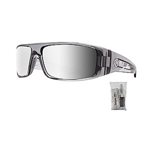 SPY Logan 670939204352 Clear Smoke/HD Plus Gray Green with Silver Mirror Rectangtle Sunglasses for Men for Women 61… + BUNDLE with Designer iWear Eyewear Kit