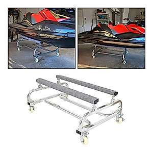 HECASA Personal Watercraft Jet Ski Dolly Stand Boat Storage Trailer Vehicle Cart for Sea-Doo Yamaha Kawasaki Adjustable Carpeted Bunks W/ Four Casters & Two Brakes 1000lbs Capacity