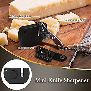 JAEZZIY Mini Knife Set, Damascus Pocket Knife Set with Sharpener, Mini Chef Knife EDC Knives Set, Tiny knife Cleaver Keychain Tiny Things for Package Opener, Box Cutter, Letter Opener - Set of 5