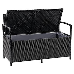 CorLiving Parksville Patio Black Wicker/Rattan Storage Bench
