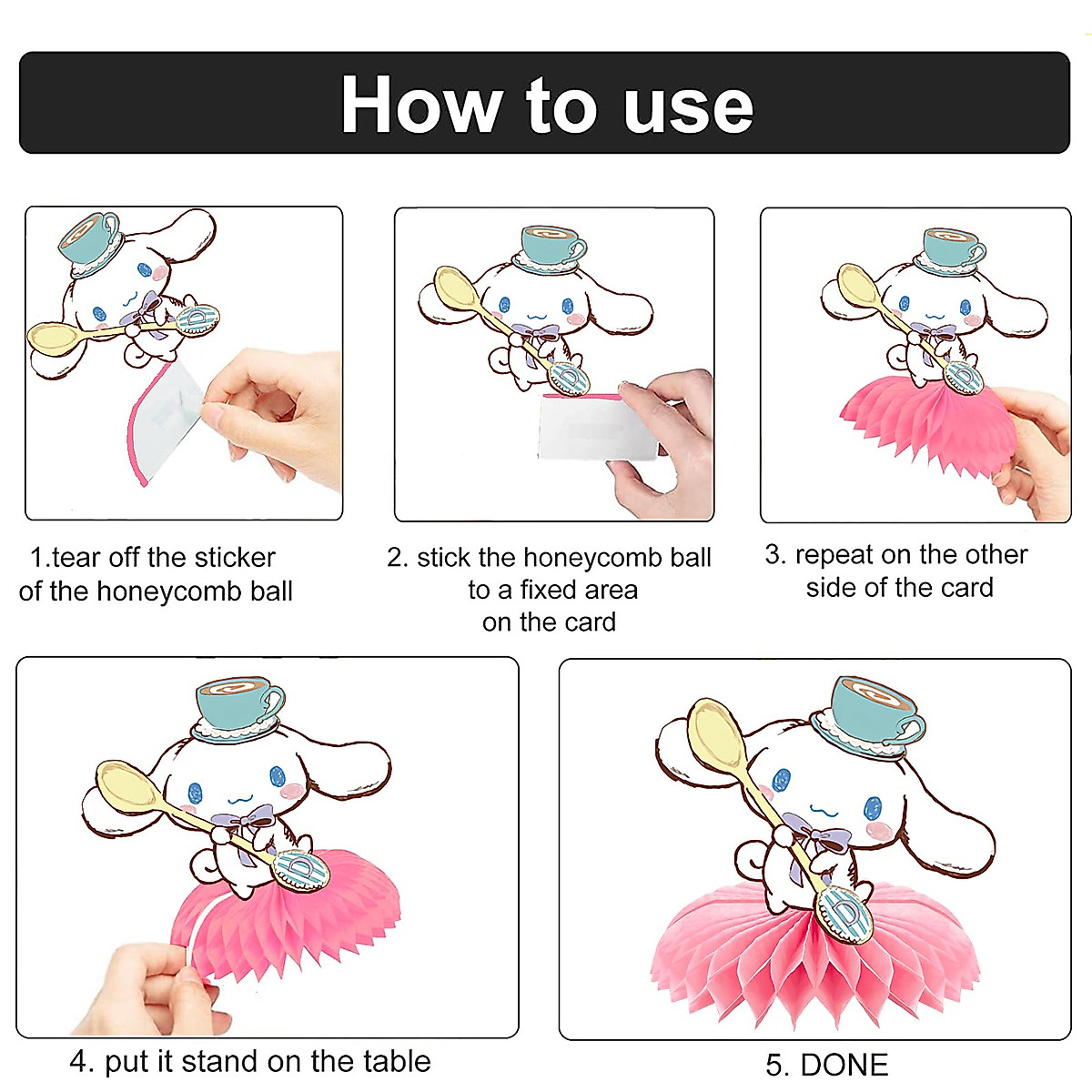 Educatgame Kawaii Centerpieces for Tables - Set of 9, Kawaii Party Decorations, Kawaii Party Supplies, Kawaii Table Decorations, Cute Anime Honeycomb Centerpieces for Birthday Party