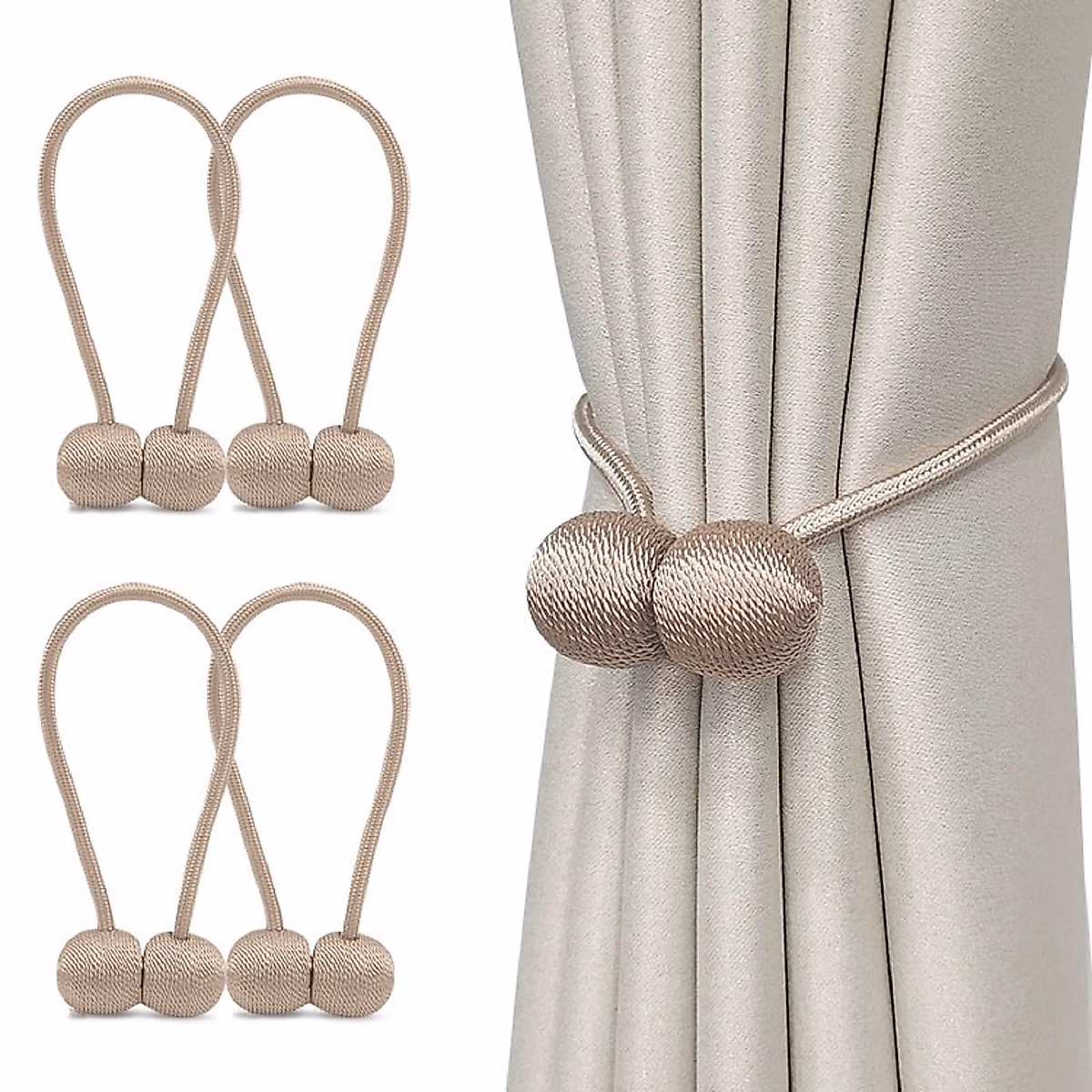 4Pack Curtain Tiebacks - Magnetic Curtain Tiebacks, European Style Convenient Drape Tie Backs，No Tools Required for Christmas Home Holiday Décor (Rice Red, 4)