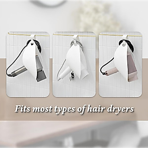 MiniMeek Hair Dryer Holder - Drill-Free Blow Dryer Holder Towel Rack - Over The Door Hairdryer Holder for Bathroom - Hair Dryer Hanger for Vanity (White)