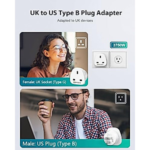 LENCENT UK to US America Plug Adapter, 2 Pack Grounded USA Visitors Travel Converter, Converts All Type G Plugs from United Kingdom UK Singapore Malaysia UAE Ireland Malta Hongkong and etc. (Type B)