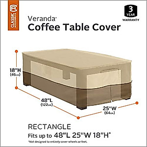 Classic Accessories Veranda Water-Resistant 48 Inch Rectangular Patio Coffee Table Cover, Outdoor Table Cover