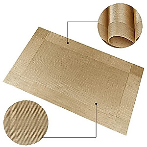 FGSAEOR Placemats Place Mats for Kitchen Dining Table, Heat-Resistant Anti-Skid Stain Washable PVC Table Mats, Easy to Cleaning Woven Vinyl Dinner Mats (Gold, 6 Pack)