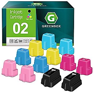 GREENBOX Compatible Ink Cartridges Replacement for HP 02 for HP Photosmart D7155 D7160 D7245 D7255 Black Cyan Magenta Yellow Light Cyan Light Magenta