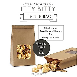 BRMARKET Small Square Window Kraft Paper Bags | 3.3 x 5.5 x 2 Inches Treat Cookie Bags with Tin Tie Closure | 50 Pcs (Disposable, Single Layer Paper, Kraft Brown)