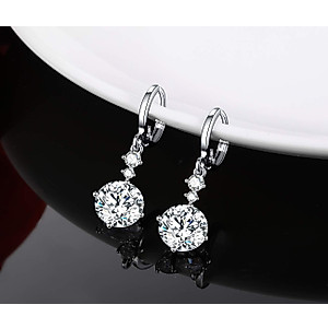 Drop Dangle Earrings Leverback 9MM 2.75ct and 2pcs Small CZ Cubic Zirconia Design 15K White Gold Plated with Hypoallergenic Hoops Gorgeous Gift for Women