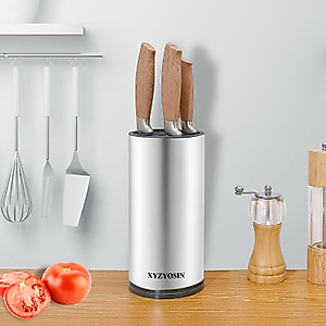 Stainless Steel Universal Knife Block, Round Knife Holder with Scissors Slot Kitchen Knife Storage Space Saver Knife Organizer Detachable for Easy Cleaning