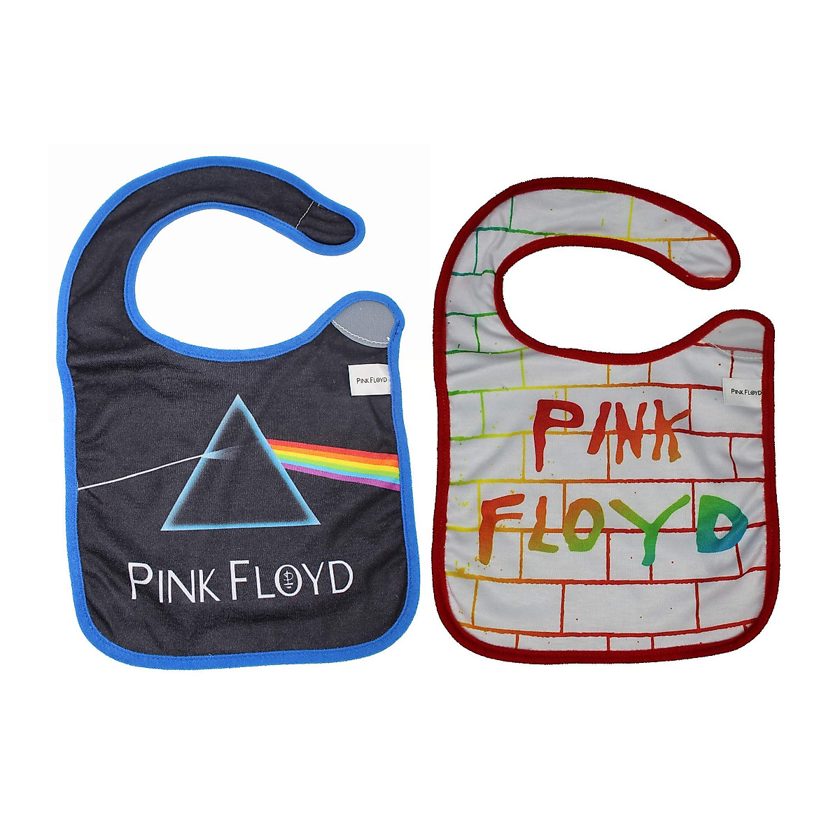 daphyls Pink Floyd Dark Side of the Moon and The Wall Baby Bib 2-Pack Extra Soft, Officially Licensed, Easy Side Closure, Large Size Fits Infant Toddler and Baby